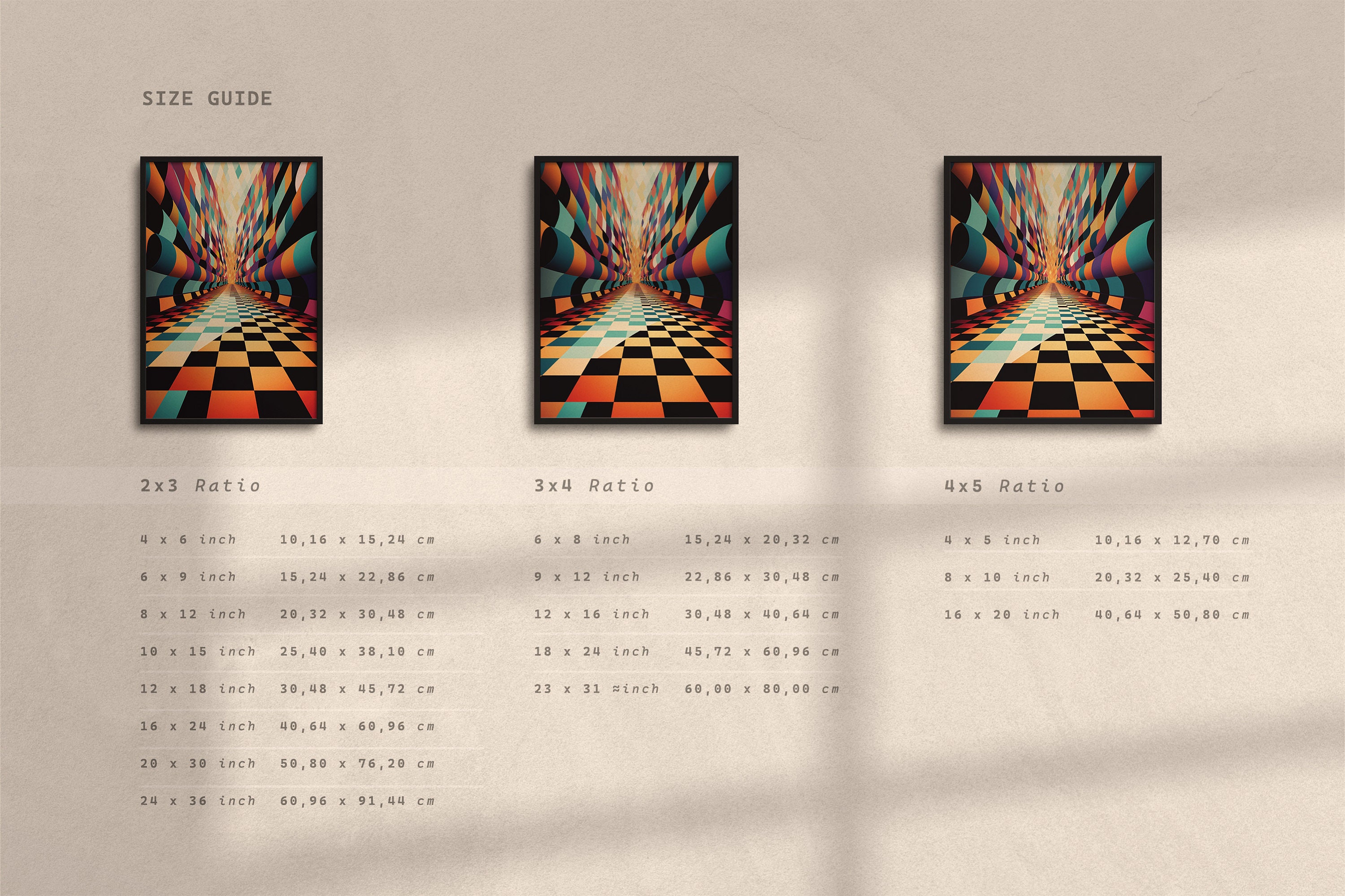 Escher Chessboard: Vibrant Minimalist Poster With Geometric Optical ...