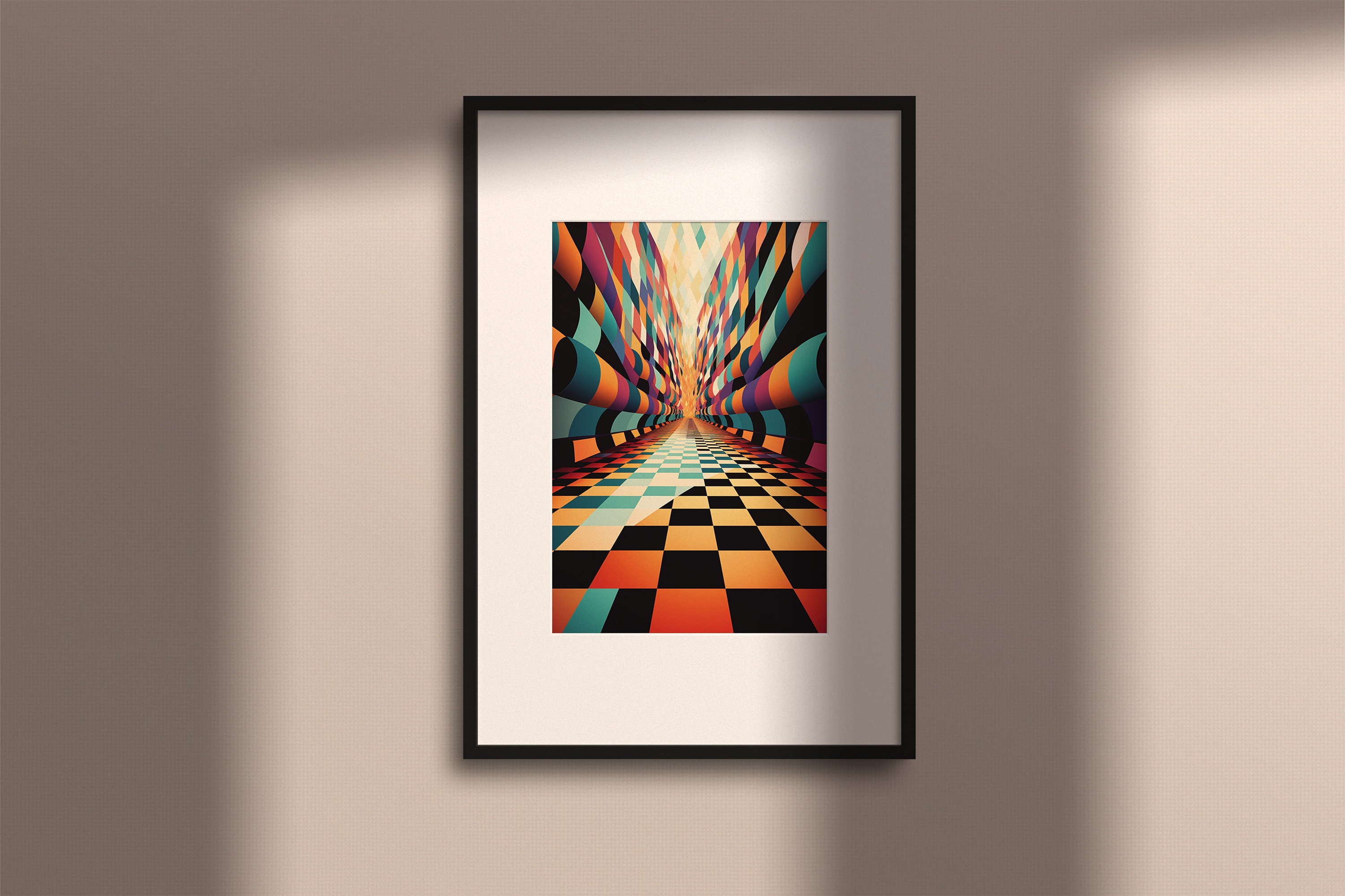 Escher Chessboard: Vibrant Minimalist Poster With Geometric Optical ...