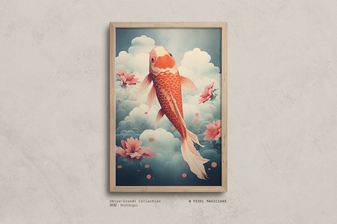 Pastel Koi Fish Poster: Calming Ukiyo-e Style Art With Scandinavian ...