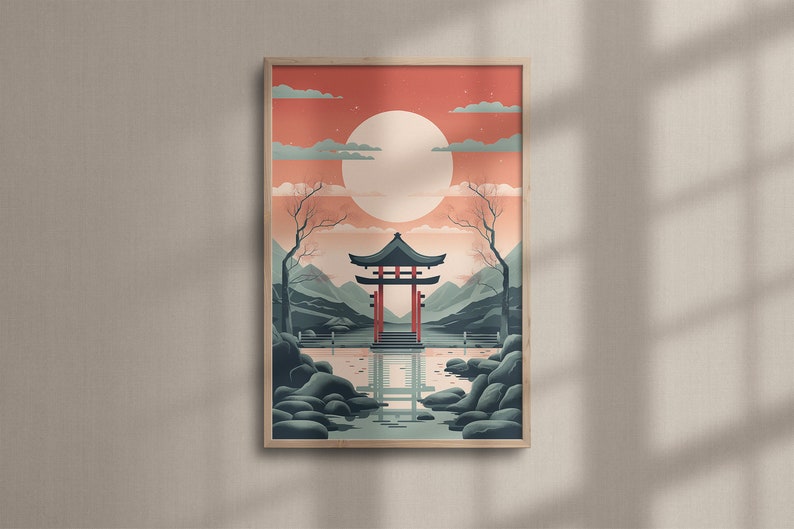 Pastel Shinto Shrine Ukiyo-e Style Poster Scandinavian - Etsy