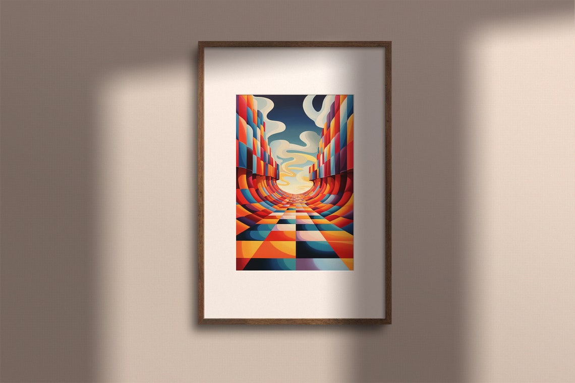 Escher Chessboard 2: Vibrant Minimalist Poster With Geometric Optical ...