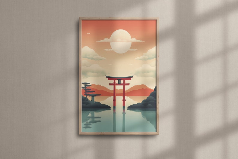 Pastel Torii Gate Poster in Ukiyo-e & Scandinavian Minimalism Style ...