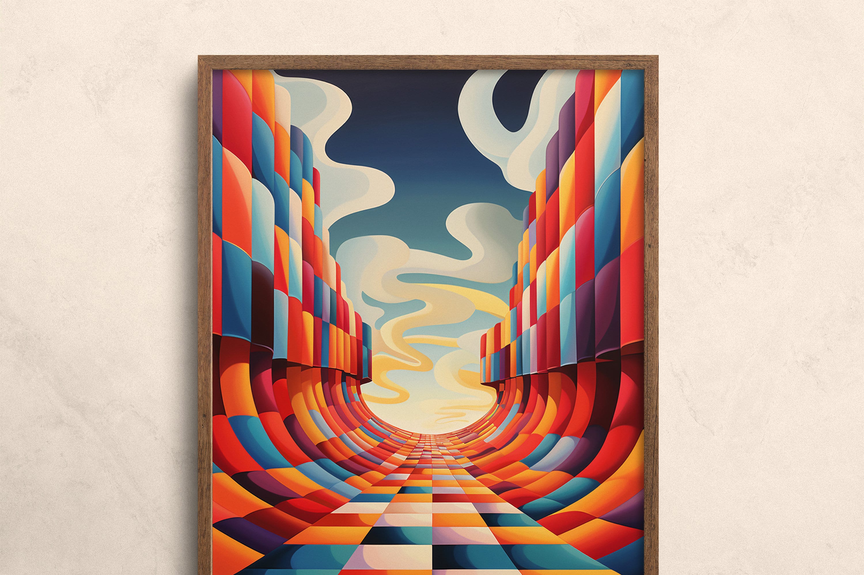 Escher Chessboard 2: Vibrant Minimalist Poster With Geometric Optical ...