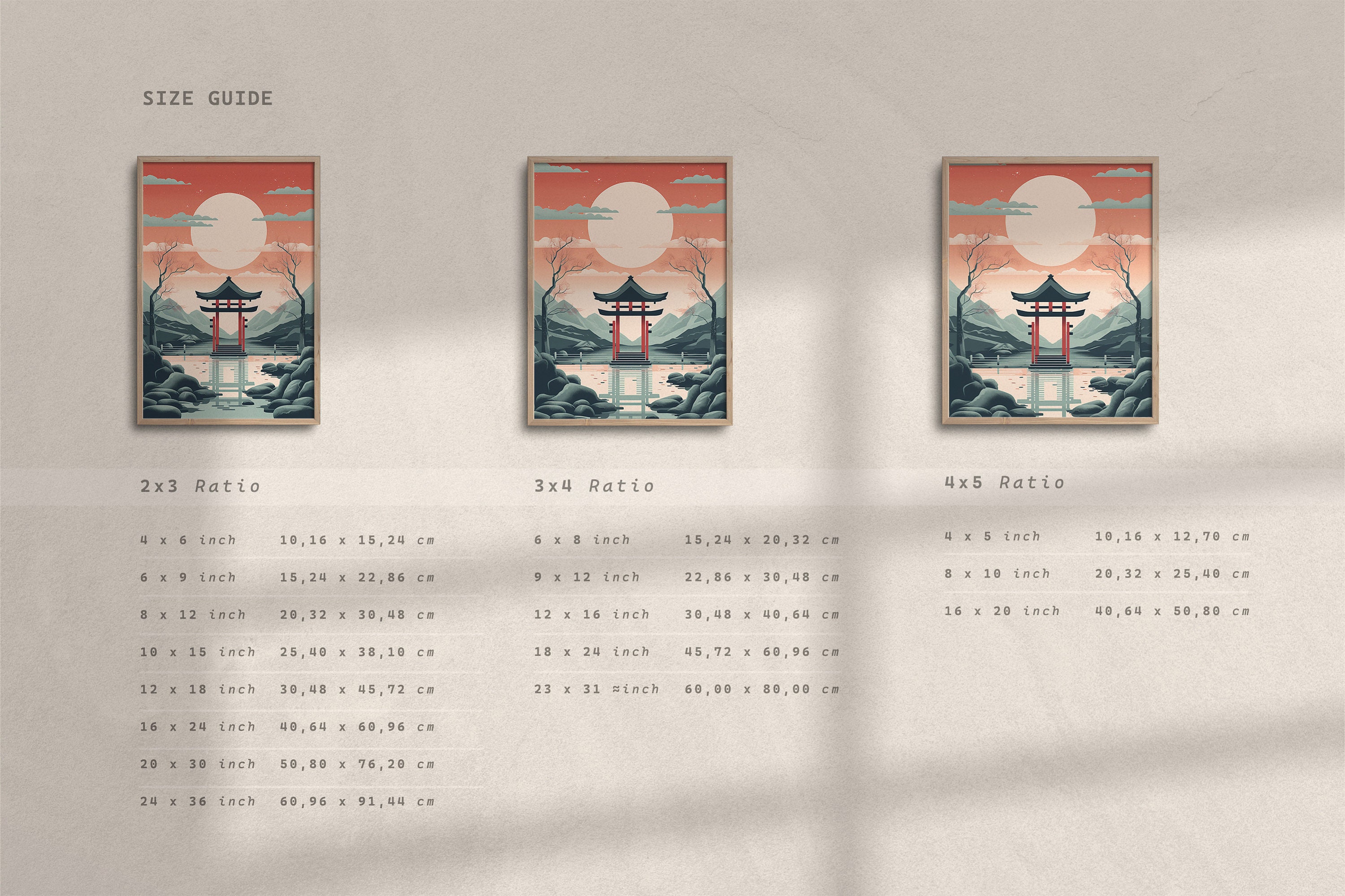 Pastel Shinto Shrine Ukiyo-e Style Poster, Scandinavian Minimalist Wall ...