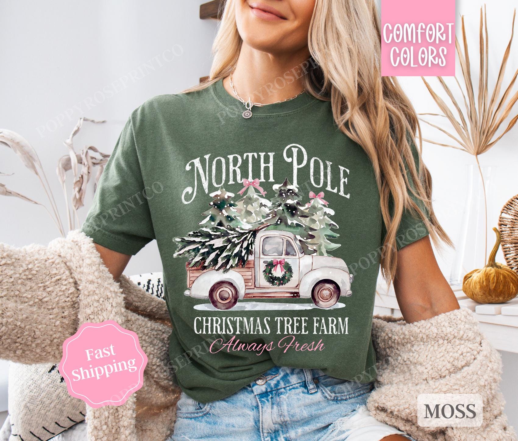 North Pole Christmas Tree Farm Shirt Comfort Colors Holiday Tshirt ...