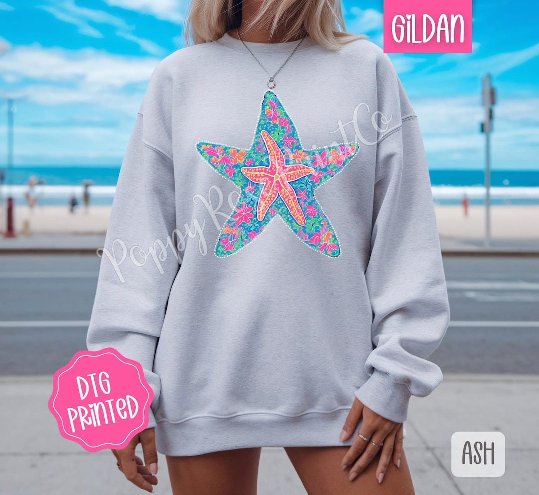 Starfish Sweatshirt, Cute Women's Beach Sweater, Trendy Summer Crewneck ...