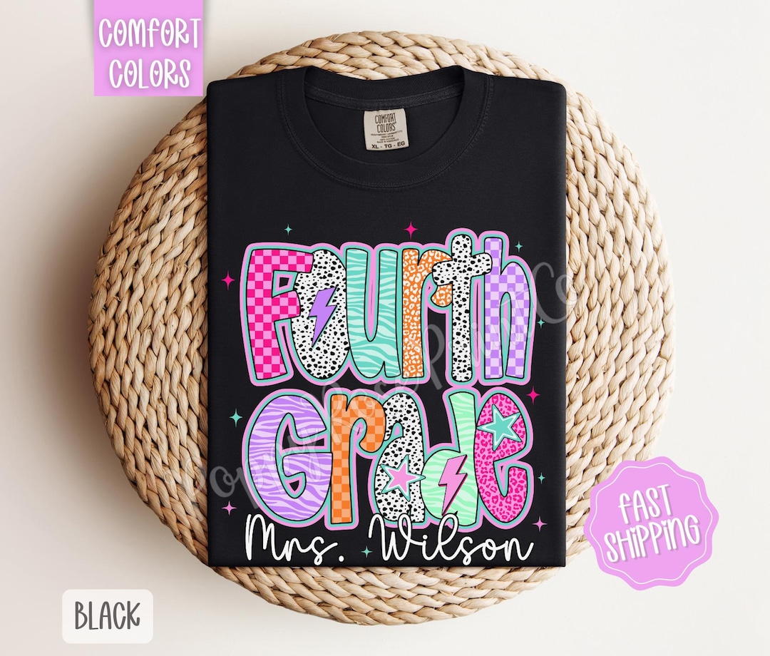 Comfort Colors® Custom Fourth Grade Teacher Shirt, Preppy 4th Grade ...