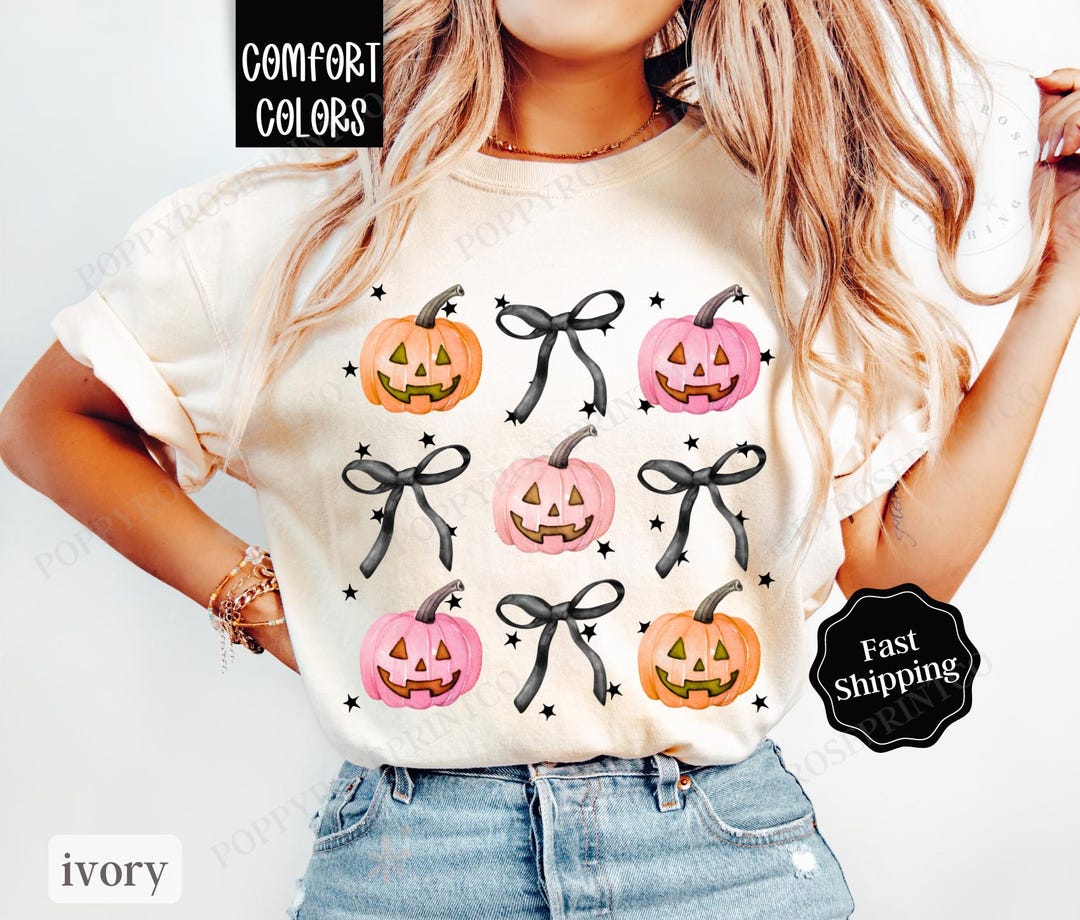 Coquette Halloween Shirt Comfort Colors, Pumpkin Bow Tshirt, Jack-o ...