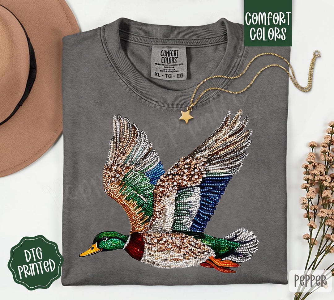 Faux Rhinestone Mallard Duck Comfort Colors, Trendy Womens Crewneck ...
