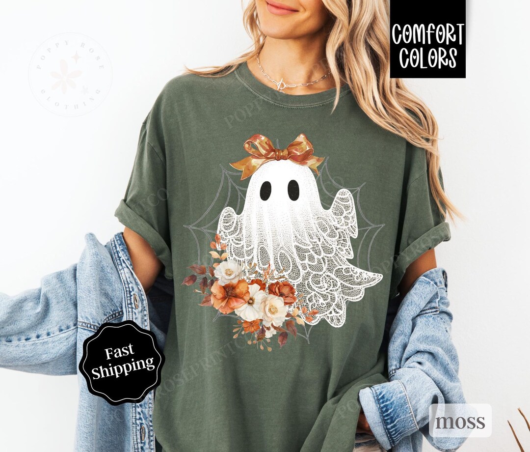 Floral Lace Ghost Shirt Comfort Colors, Cute Halloween Shirt, Cute ...