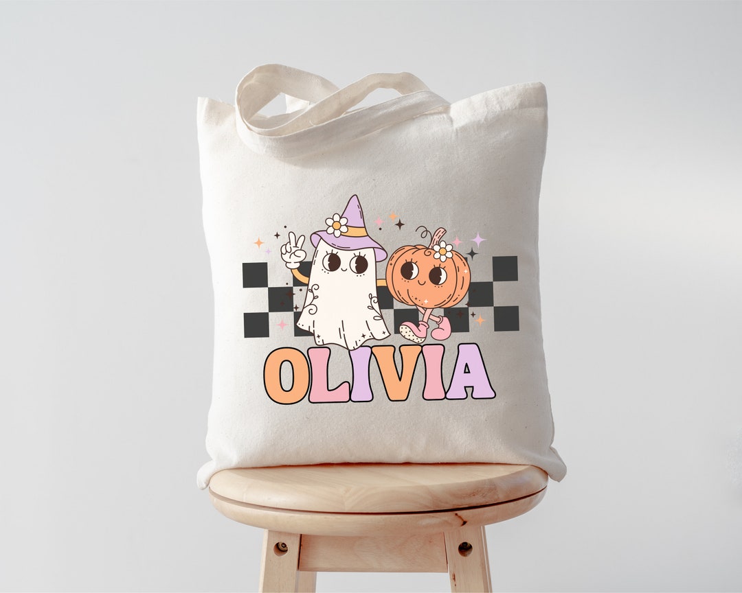 Personalized Trick or Treat Bag, Custom Halloween Bag, Halloween Tote, Kids Halloween Bag With ...