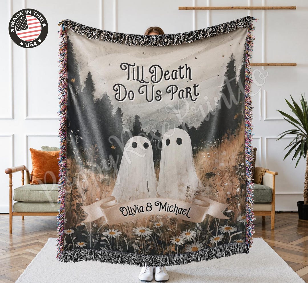 Til Death Blanket Ghosts Woven Throw, Unique Spooky Couple Gift, Funny ...