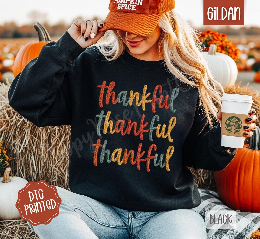 Faux Crochet Thankful Sweatshirt, Thankful Lover Sweater, Hello ...