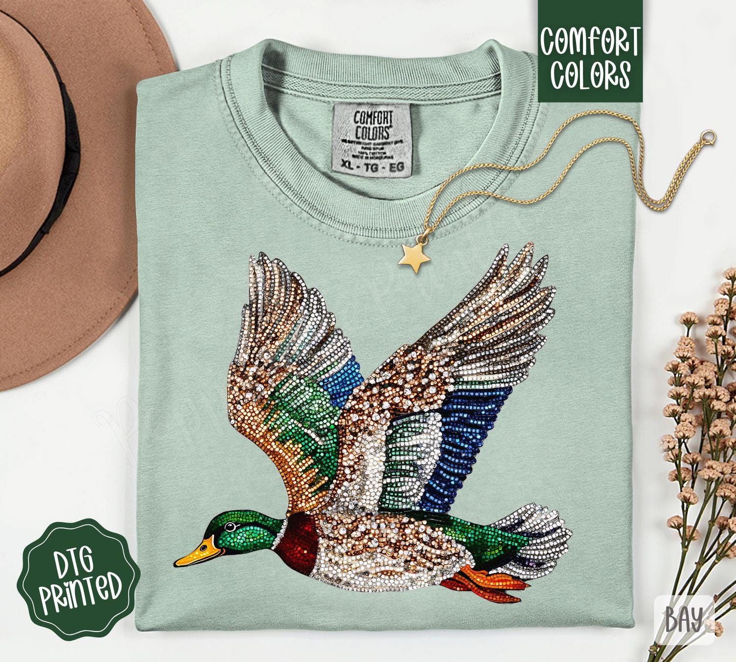 Faux Rhinestone Mallard Duck Comfort Colors, Trendy Womens Crewneck ...
