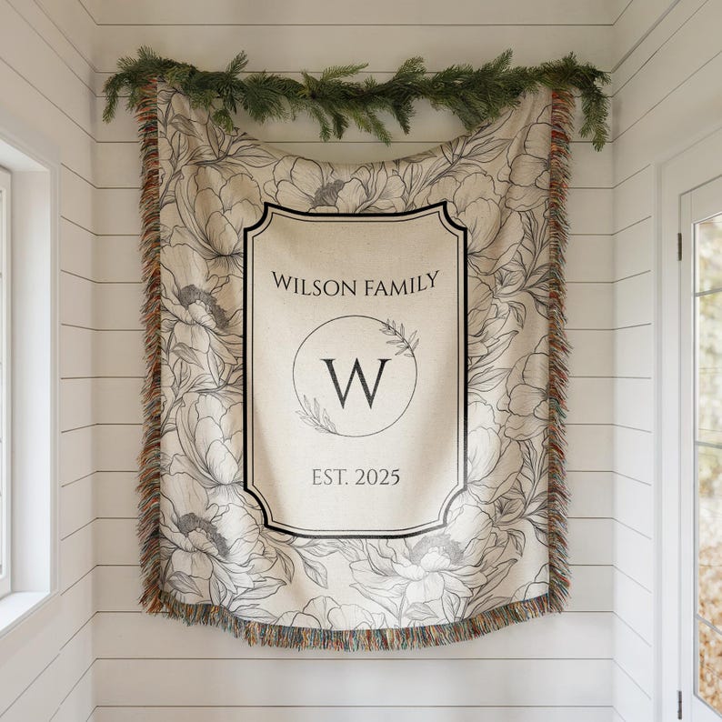 Personalized Family Name Quilt, Last Name Initials Woven Tapestry ...