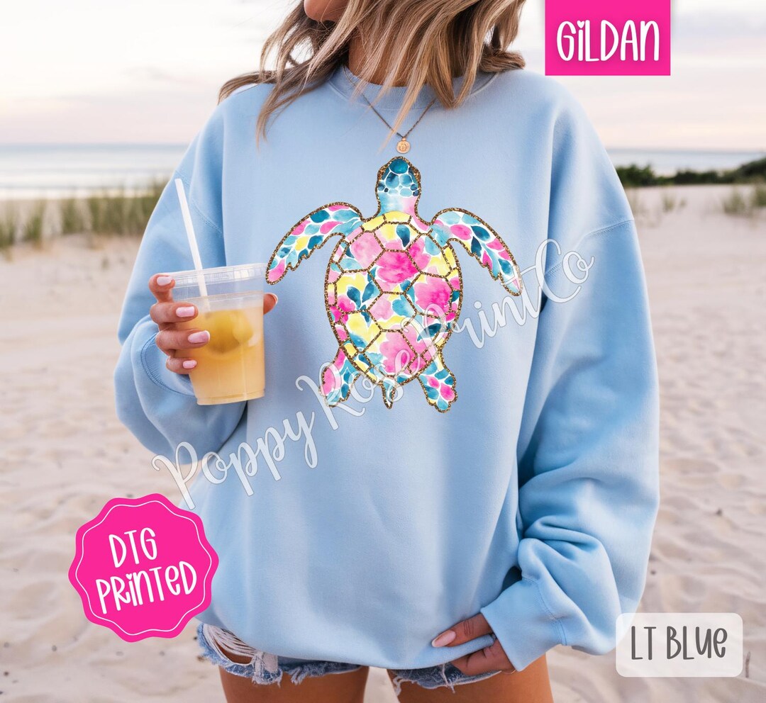 Preppy Floral Turtle Sweatshirt, Cute Summer Crewneck, Trendy Women's ...