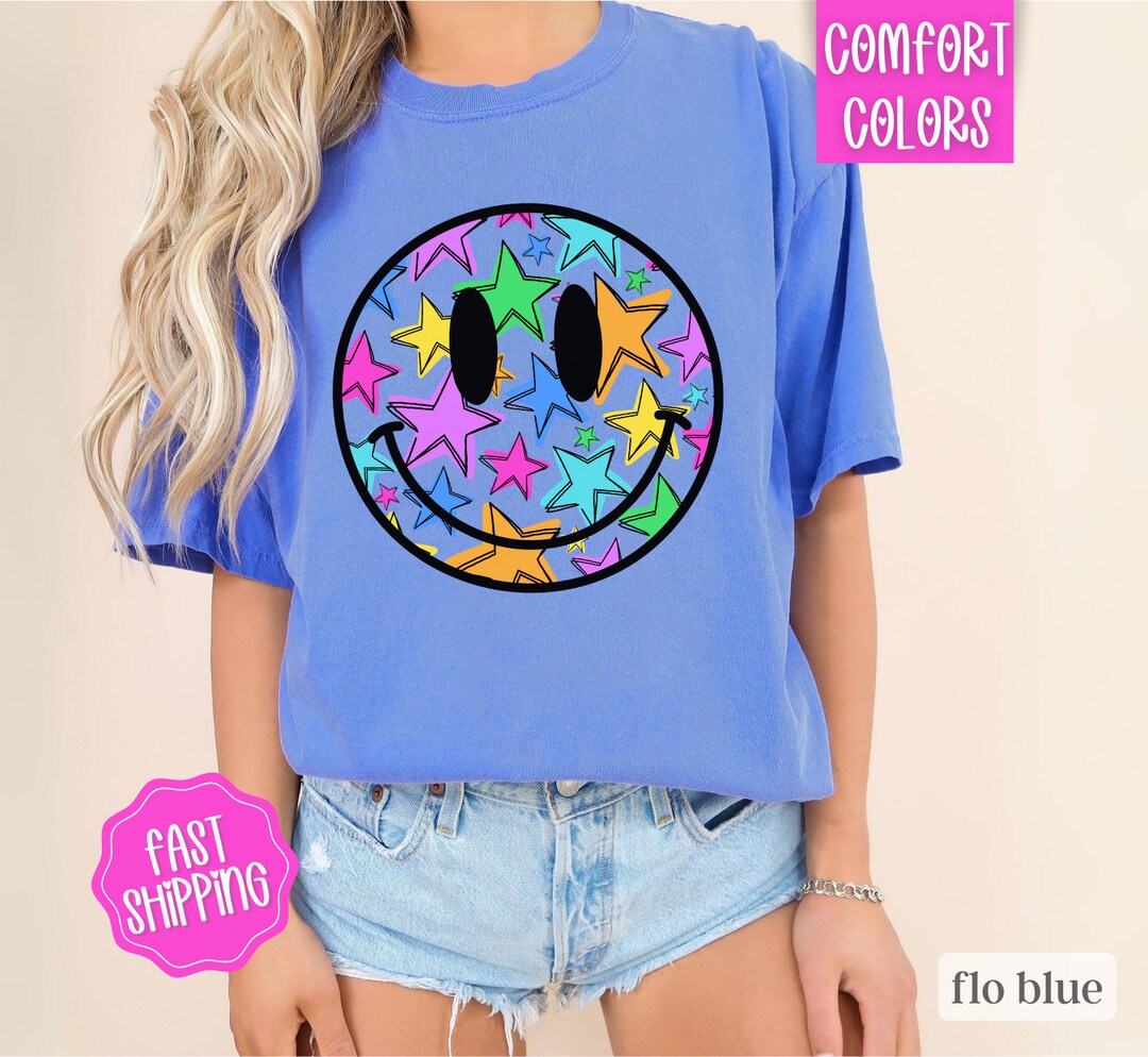 Star Smile Face Shirt Comfort Colors, Happy Face T-shirt, Cute Summer ...