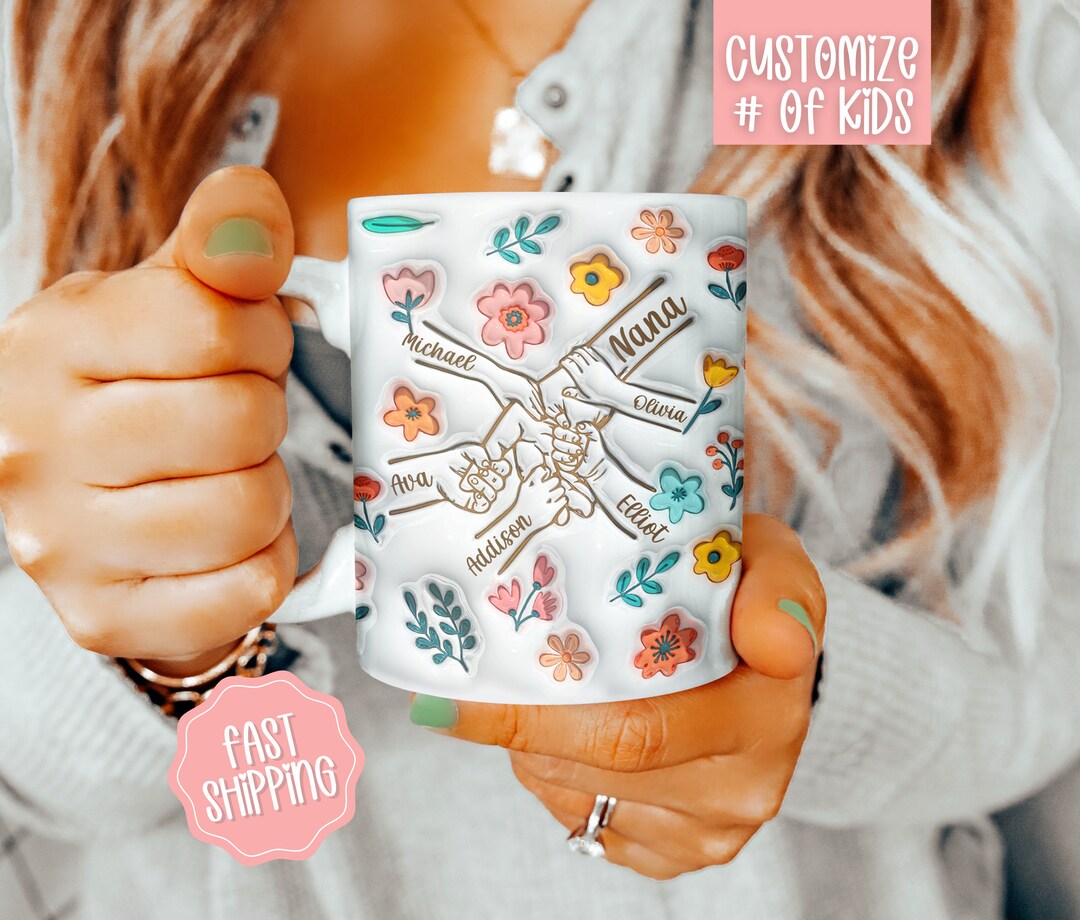 Personalized Mimi Mug, Holding Kid Hands Mom Grandma Mug, 11oz Ceramic ...