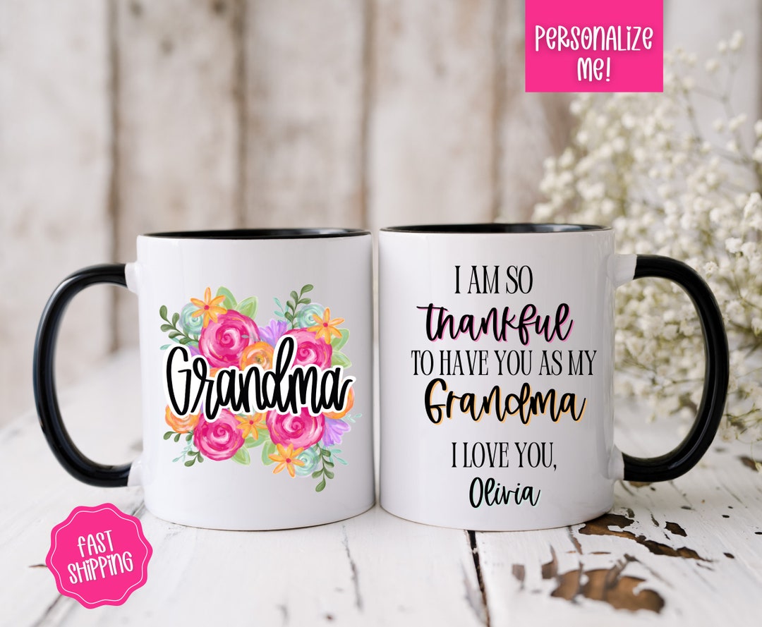 Grandma Mug With Grandkids Names, Personalized Grandma Floral Mug, Gift ...
