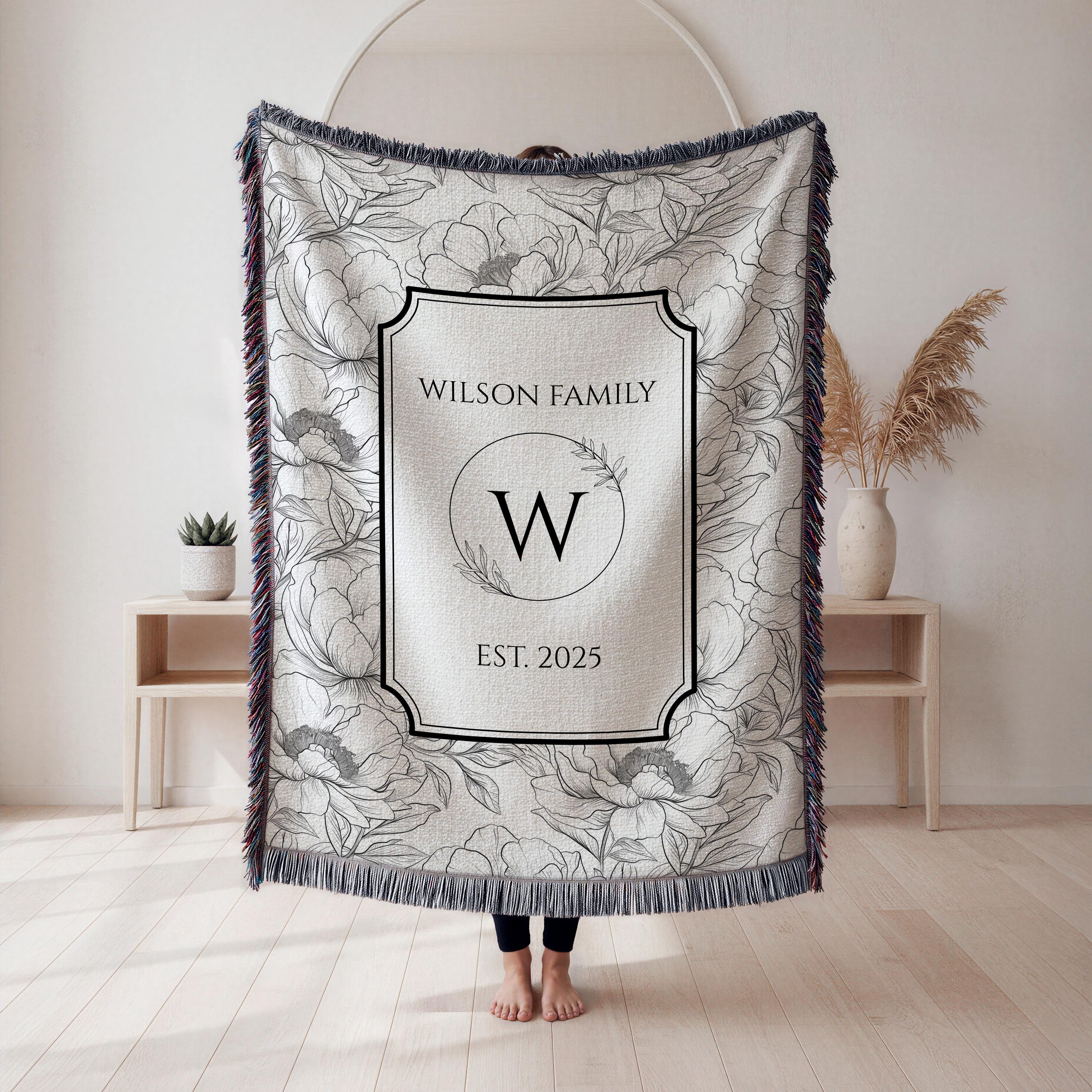 Personalized Family Name Quilt, Last Name Initials Woven Tapestry ...