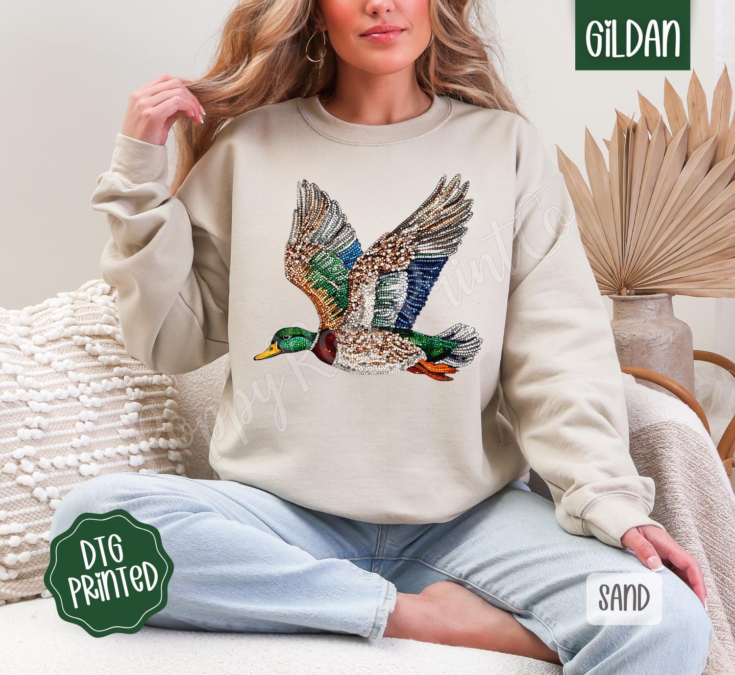 Faux Rhinestone Mallard Duck Sweatshirt, Trendy Women's Crewneck ...