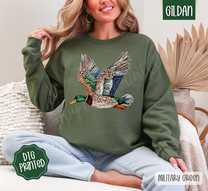 Faux Rhinestone Mallard Duck Sweatshirt, Trendy Women's Crewneck ...