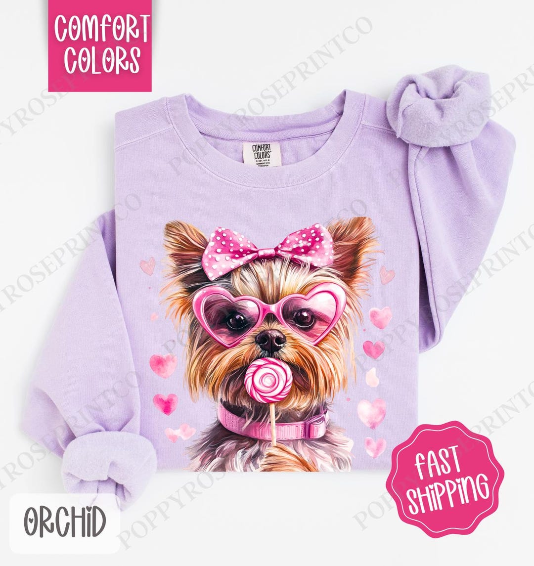 Valentine Yorkie Comfort Colors Sweatshirt, Valentine's Day Women's ...