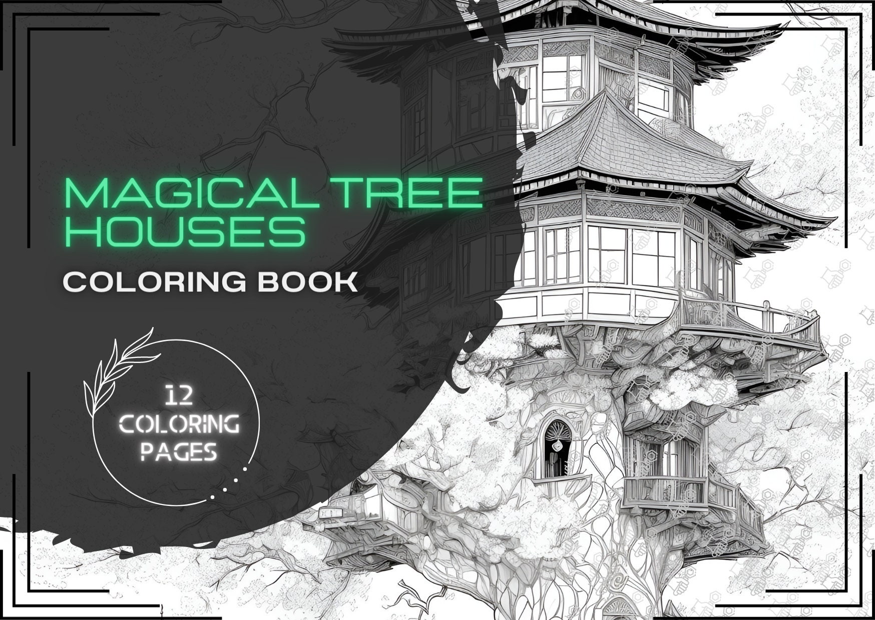 12 Magical Tree Houses Coloring Page, Adults + Kids- Instant Download ...
