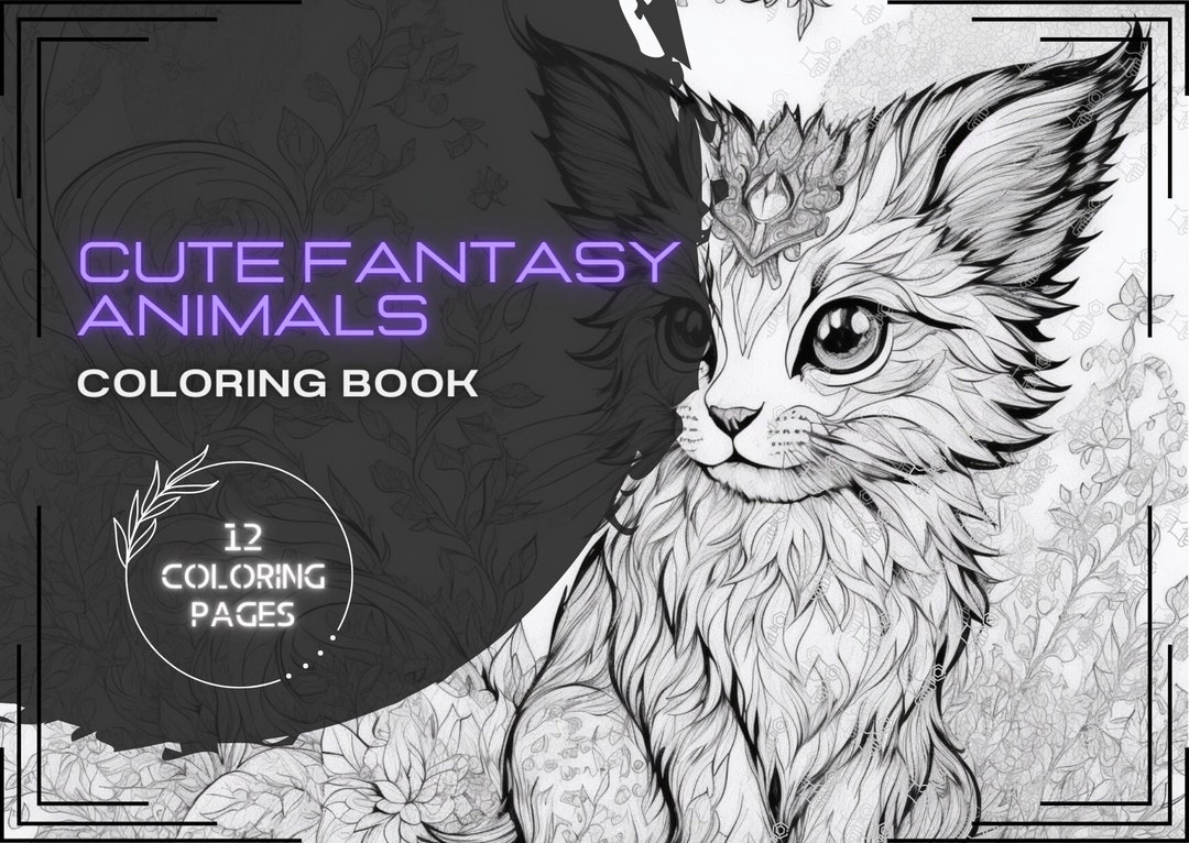 12 Cute Fantasy Animals Coloring Page, Adults + Kids- Instant Download ...