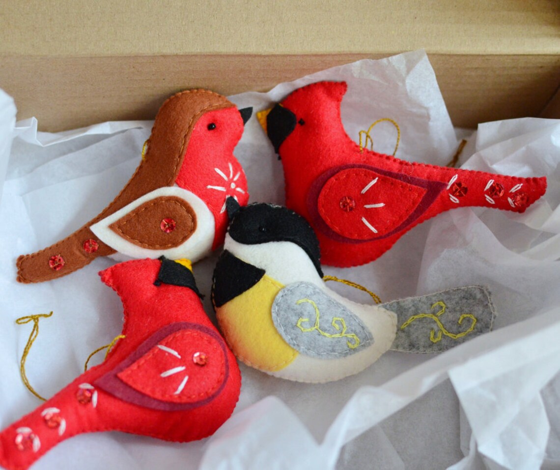 Felt Bird Sewing Patterns Robin, Cardinal, Chickadee Set DIY Digital ...