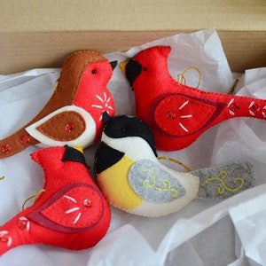 Felt Bird Sewing Patterns Robin, Cardinal, Chickadee Set DIY Digital ...