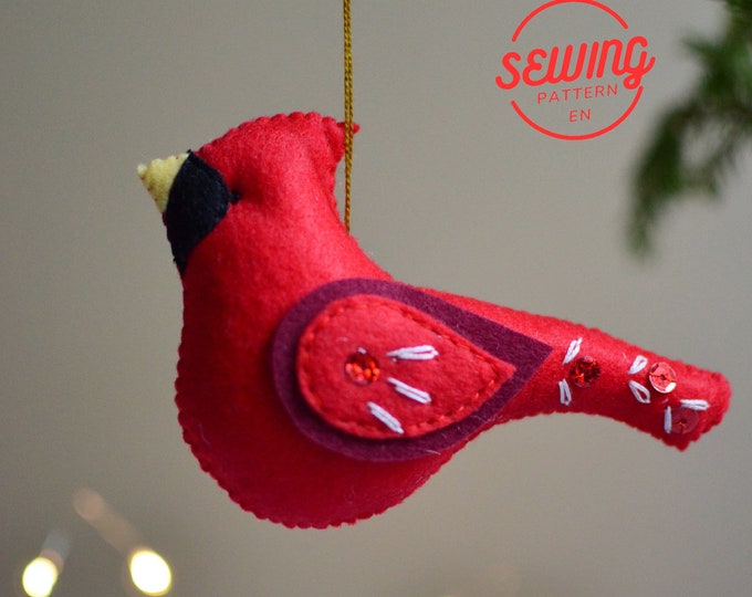 Cardinal Sewing Pattern PDF - Backyard Bird Stuffed Ornament - Felt ...