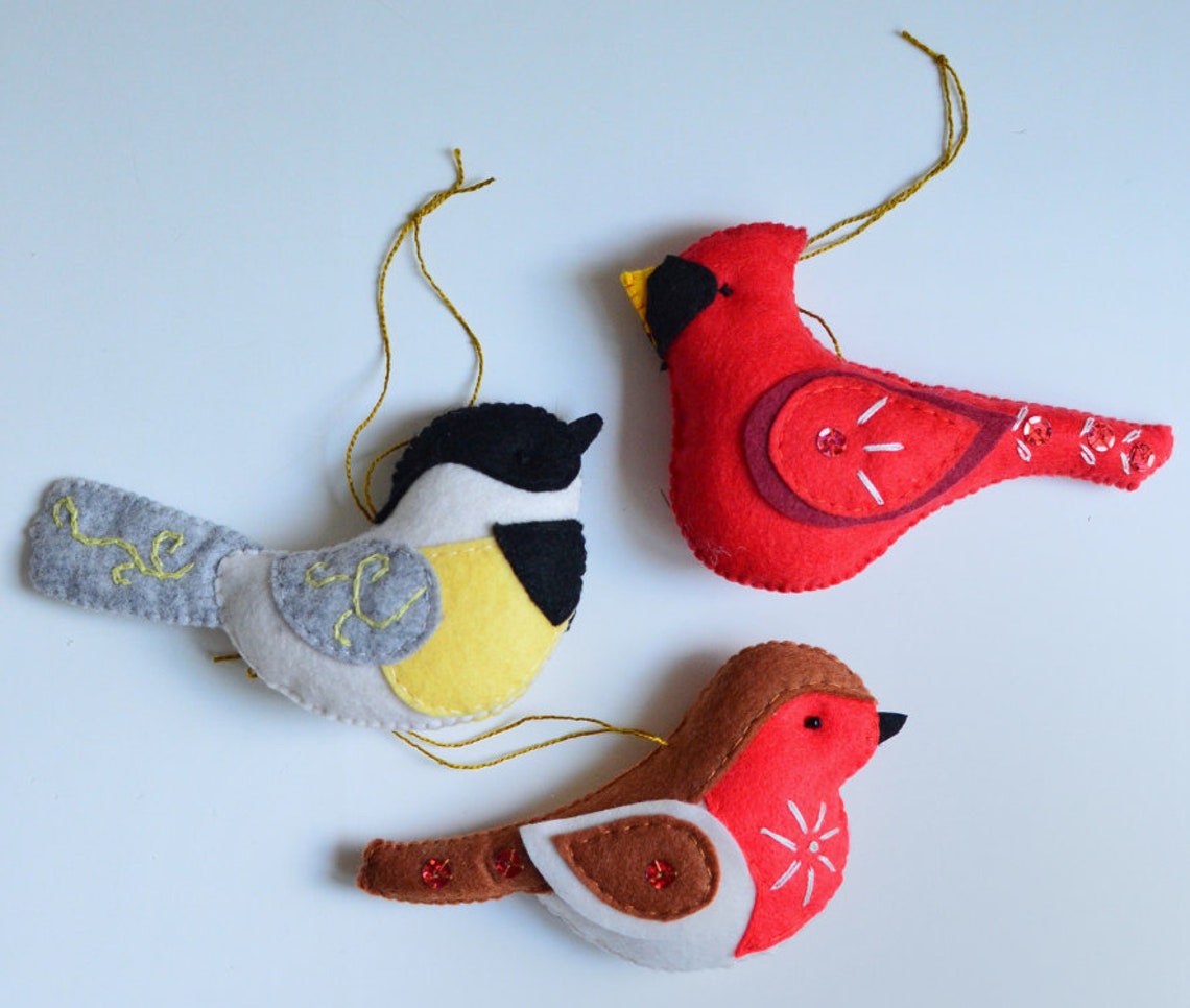 Felt Bird Sewing Patterns Robin, Cardinal, Chickadee Set DIY Digital ...