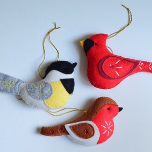 Felt Bird Sewing Patterns Robin, Cardinal, Chickadee Set DIY Digital ...