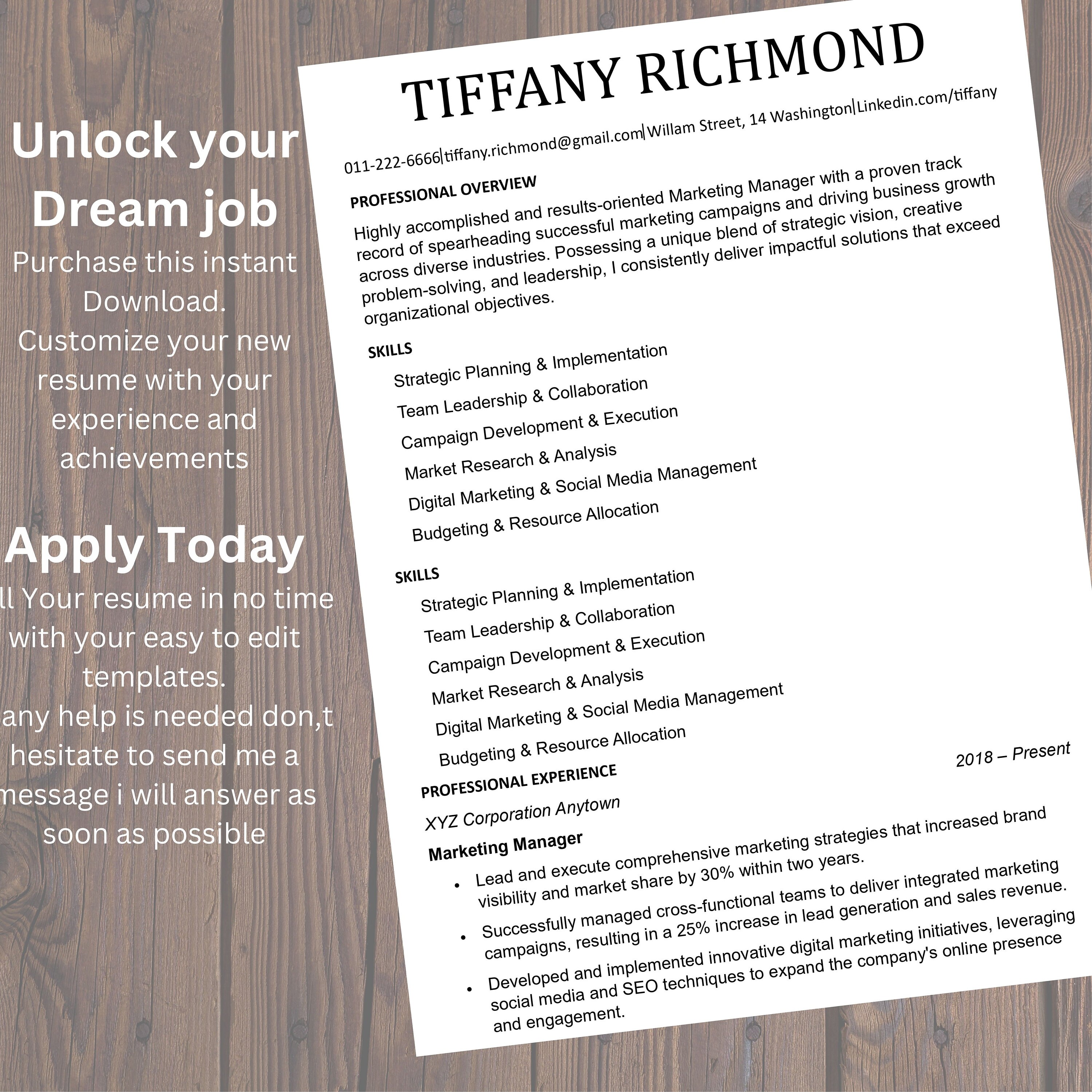 Classic Resume Template Word Ats Friendly Cv Google Docs 1 Page Resume ...