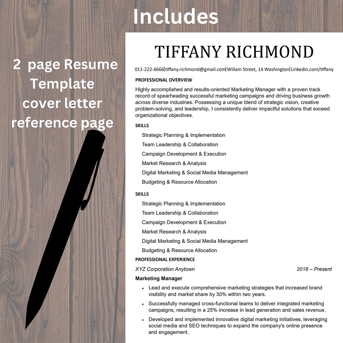 Classic Resume Template Word Ats Friendly Cv Google Docs 1 Page Resume ...