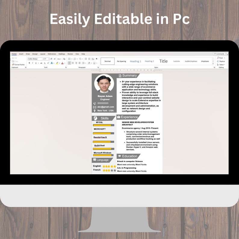 Modern Resume Template Google Docs Minimalist Resume Mac Pages Cv ...