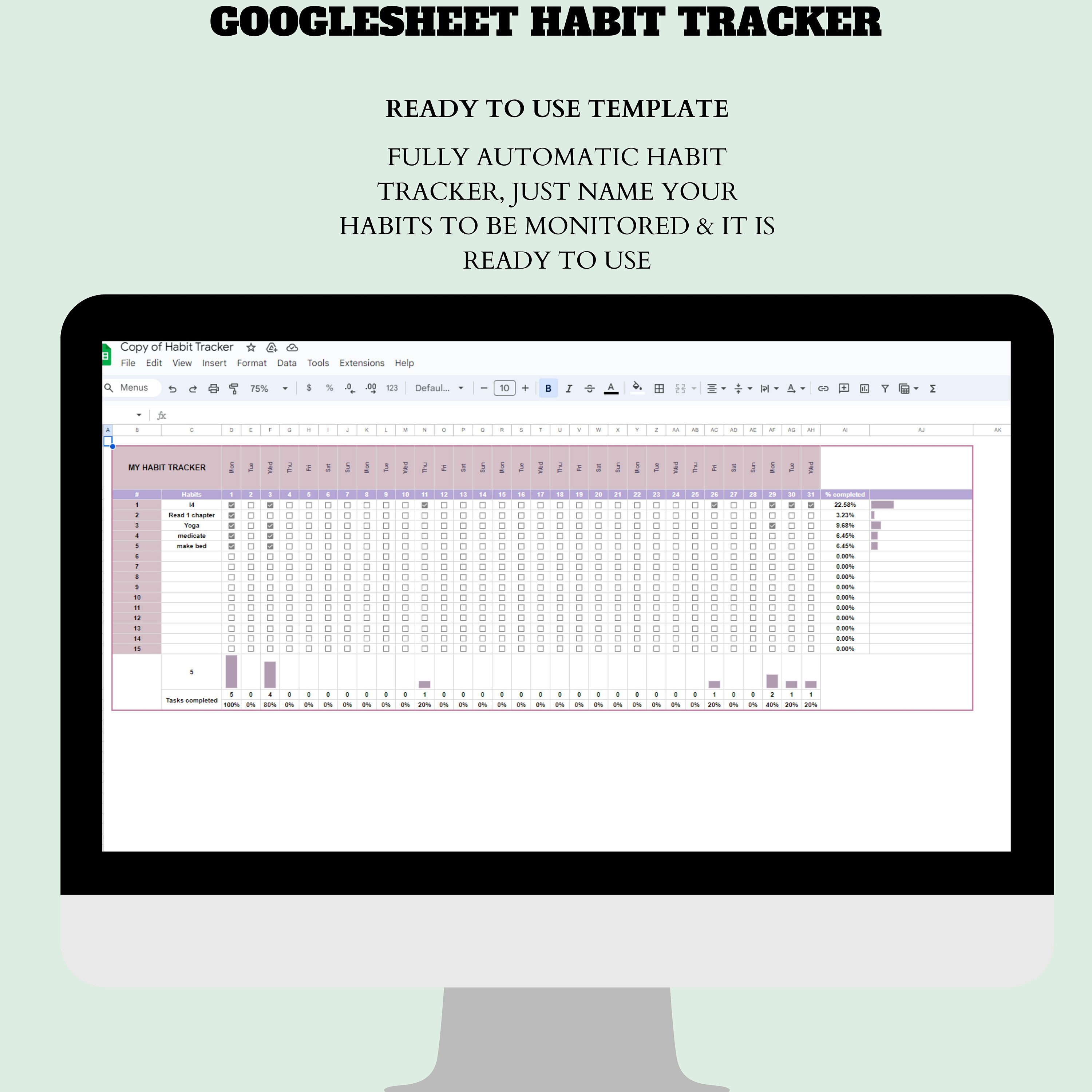 Habit Tracker Google Sheet Simple Habit Tracker 2024 Habit Tracker ...