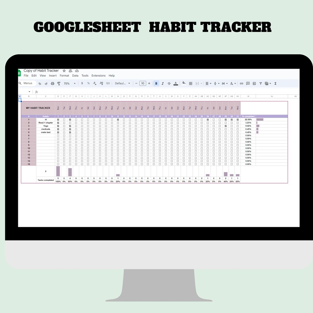 Habit Tracker Google Sheet Simple Habit Tracker 2024 Habit Tracker ...