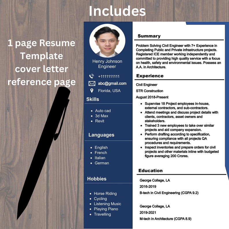Modern Resume With Photo for Ms Word, Google Docs Resume With Cover Letter, Reference Page ...