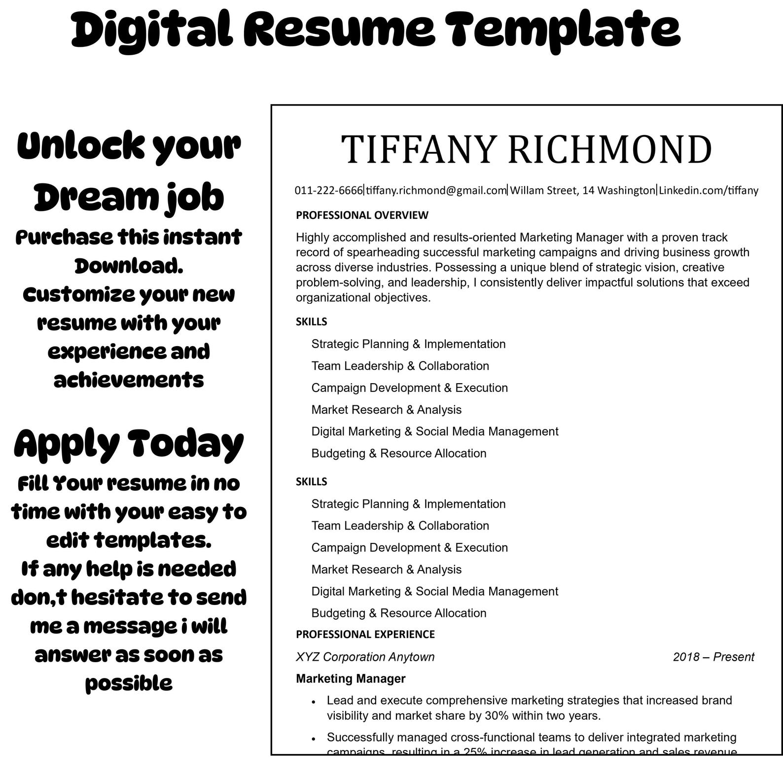 Classic Resume Template Word Ats Friendly Cv Google Docs 1 Page Resume ...