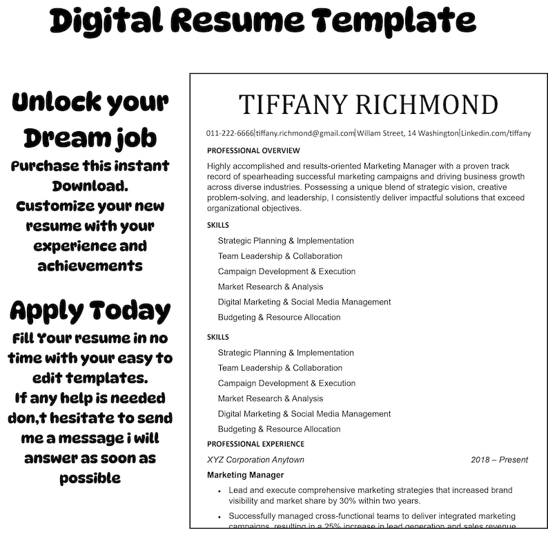 Classic Resume Template Word Ats Friendly Cv Google Docs 1 Page Resume ...