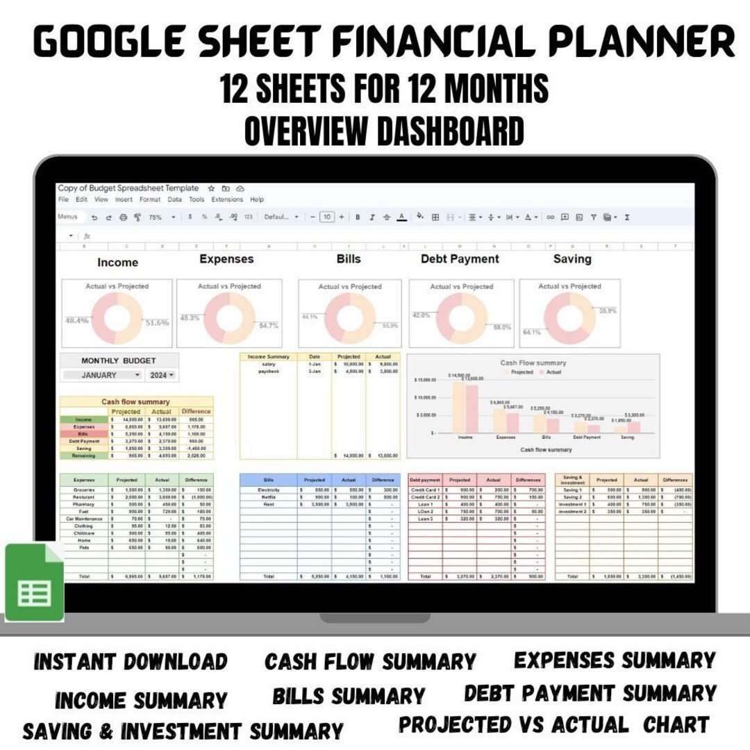Income Tracker Spreadsheet All in One Financial Planner Expense Tracker ...
