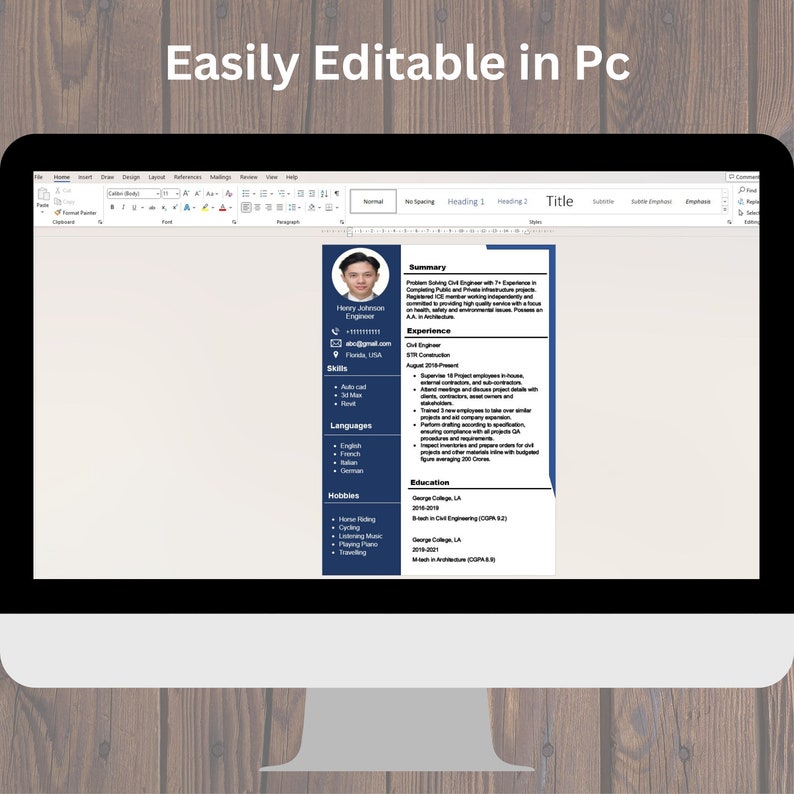 Modern Resume With Photo for Ms Word, Google Docs Resume With Cover Letter, Reference Page ...