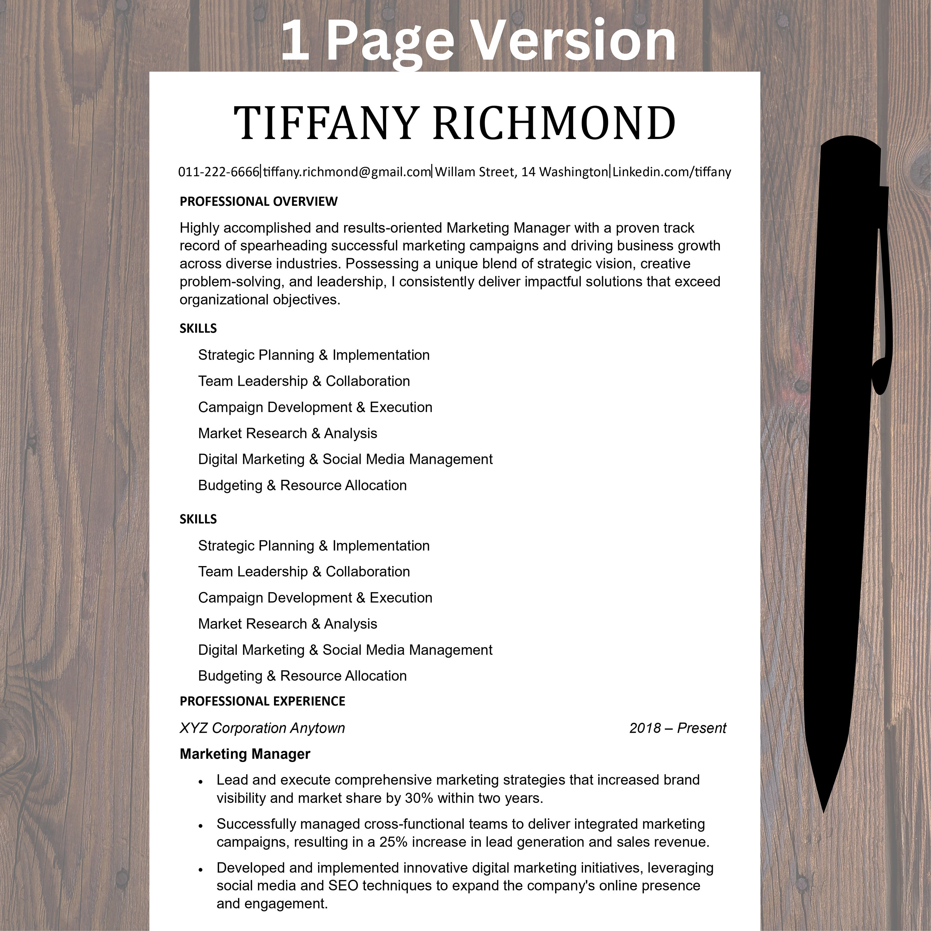 Classic Resume Template Word Ats Friendly Cv Google Docs 1 Page Resume ...