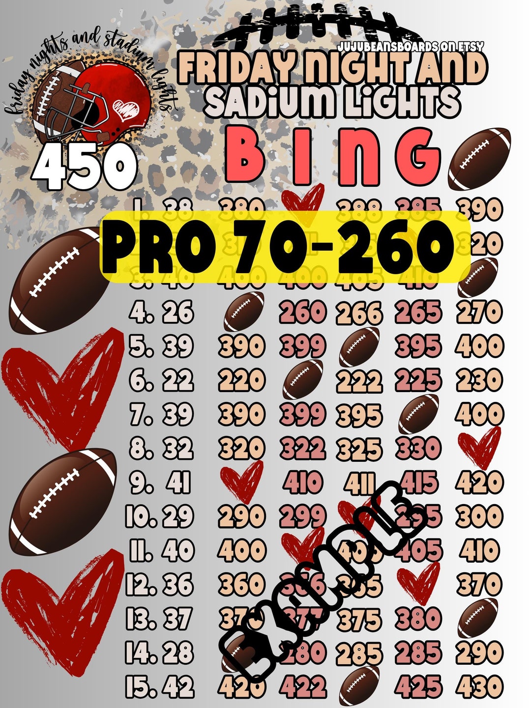 450 in Each Row High Roller Thanksgiving 15 Line Bingo Board, HR Pro ...