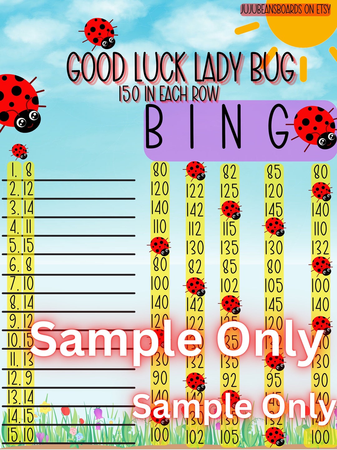 Lucky Lady Bug 150 PYP 15 Line Bingo Board, 150 in Each Row - Etsy