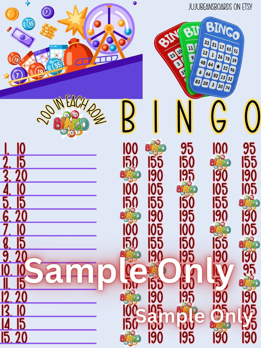 Bingo 15 Line Bingo Board, 200 in Each Row - Etsy
