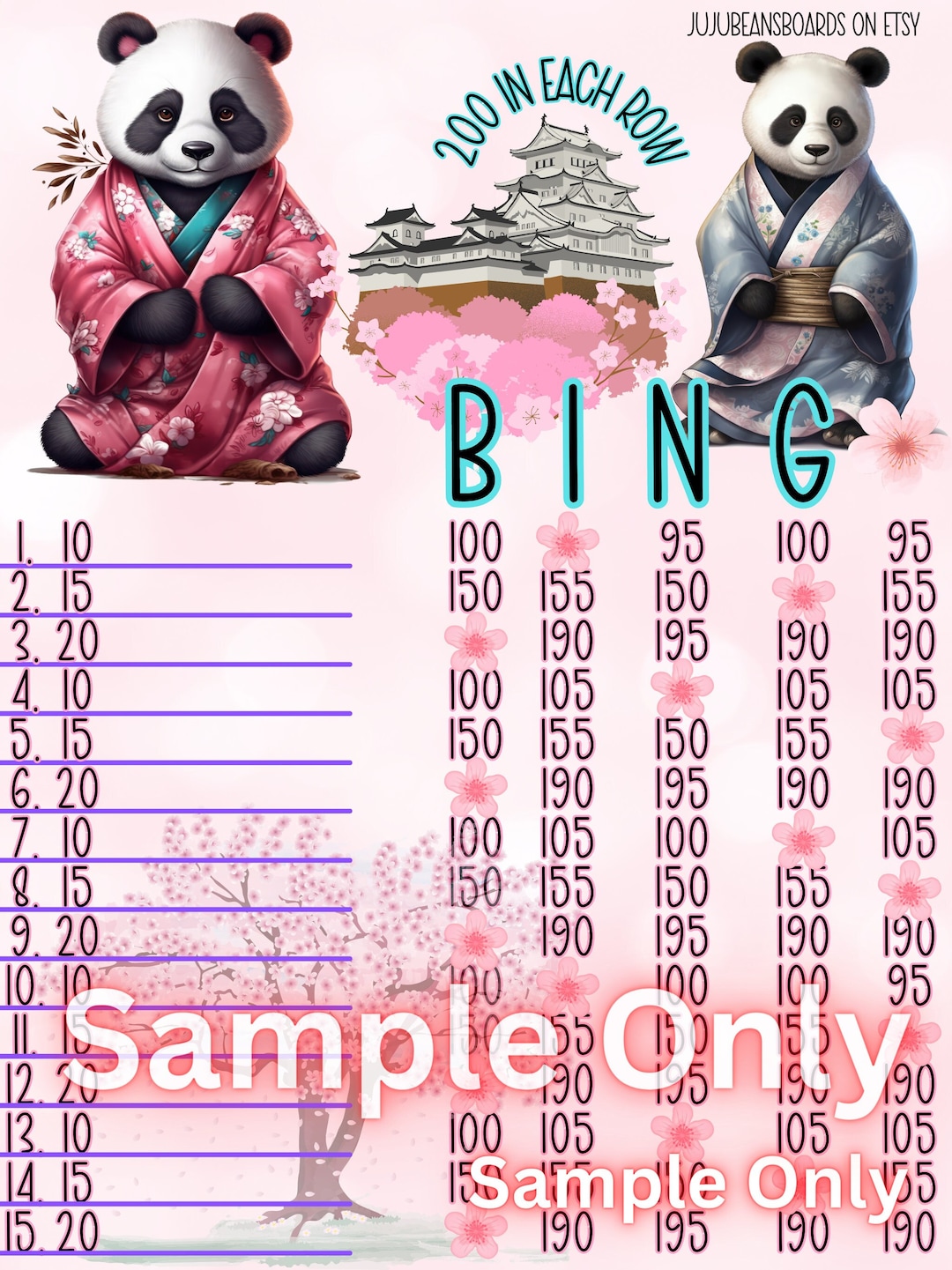 Bingo Panda 15 Line Bingo Board, 200 in Each Row - Etsy