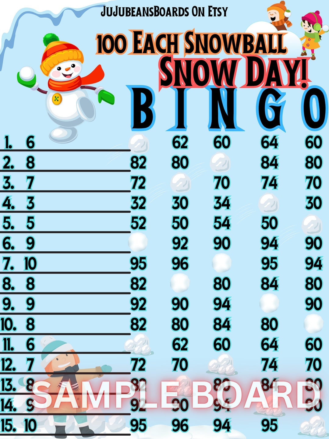 Snowball Winter PYP Bingo Board, Profit Bingo, Winter Bingo Board - Etsy